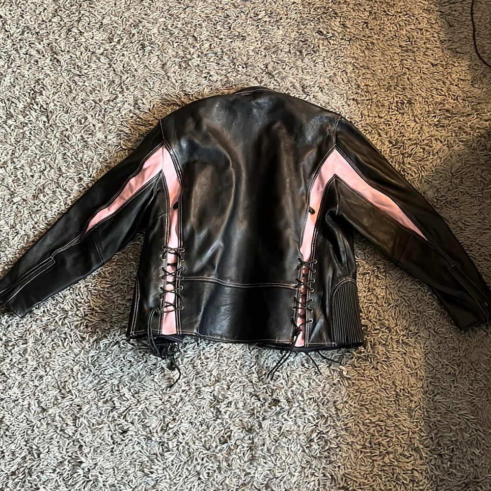 Leather Riding Jacket **Breast Cancer Awareness** - Gem
